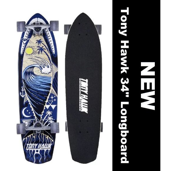 Tony Hawk | Toys | New Tony Hawk 34 Longboard Skateboard Blue Wave 6 ...